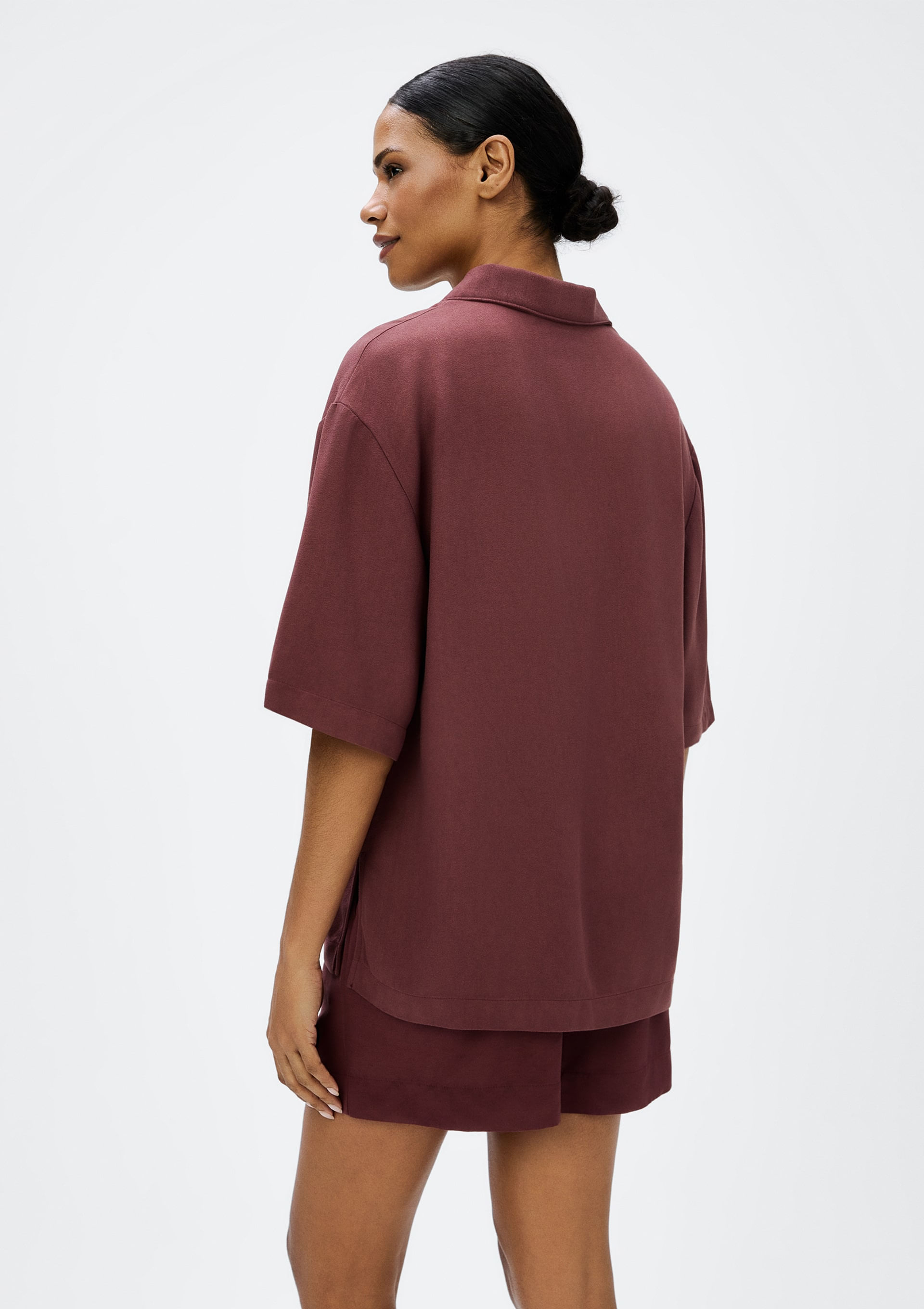 Camisa Polo Feminina Em Viscose Creponada - Vinho | Hering