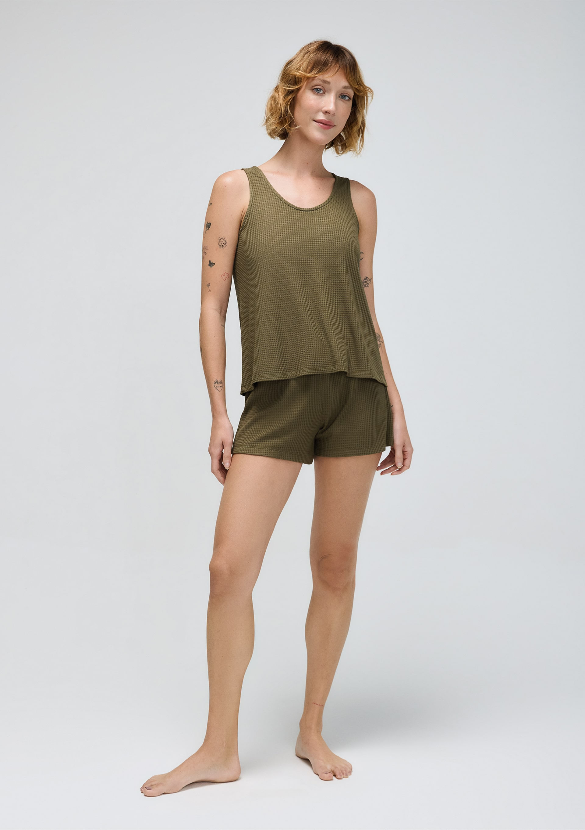 Pijama Curto Feminino Texturizado - Verde | Hering